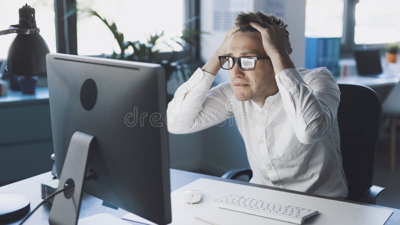 Panicked Businessman Having Issues with His Computer Stock Image ...