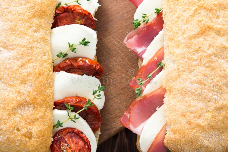 Panini Assorted Panino Caprese Con La Mozzarella E Sun-Dott. Immagine ...