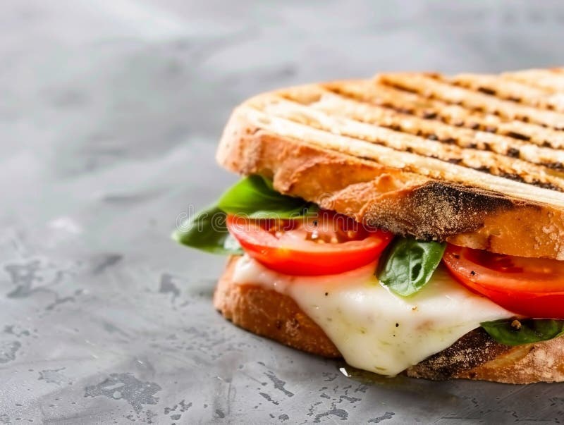 Panini Grilled Hot Sandwich with Mozzarella Cheese and Tomato with ...
