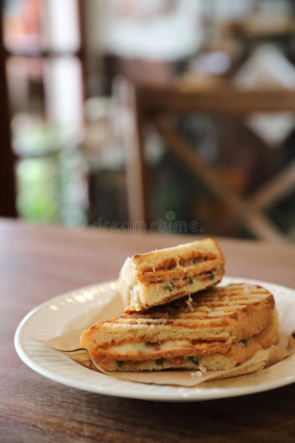 Panini with Ham and Sausage Sandwich Stock Image - Image of toasted ...
