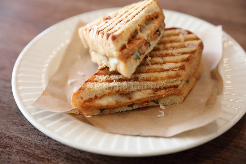 Panini with Ham and Sausage Sandwich Stock Image - Image of gourmet ...