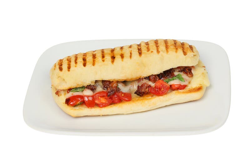 Panini on a plate stock photo. Image of tomato, white - 66140394