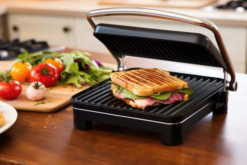 Panini Press Showing Grill Side and Handle Stock Photo - Image of ...