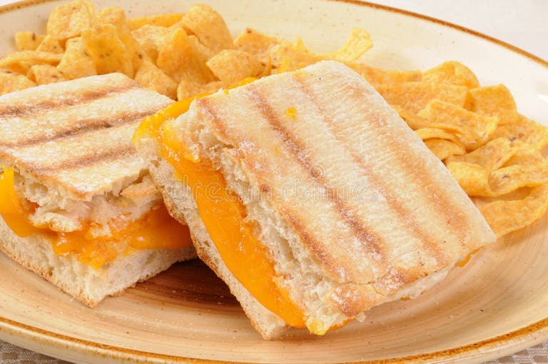 Panini Sandwich and Corn Chips Stock Photo - Image of melted, food ...