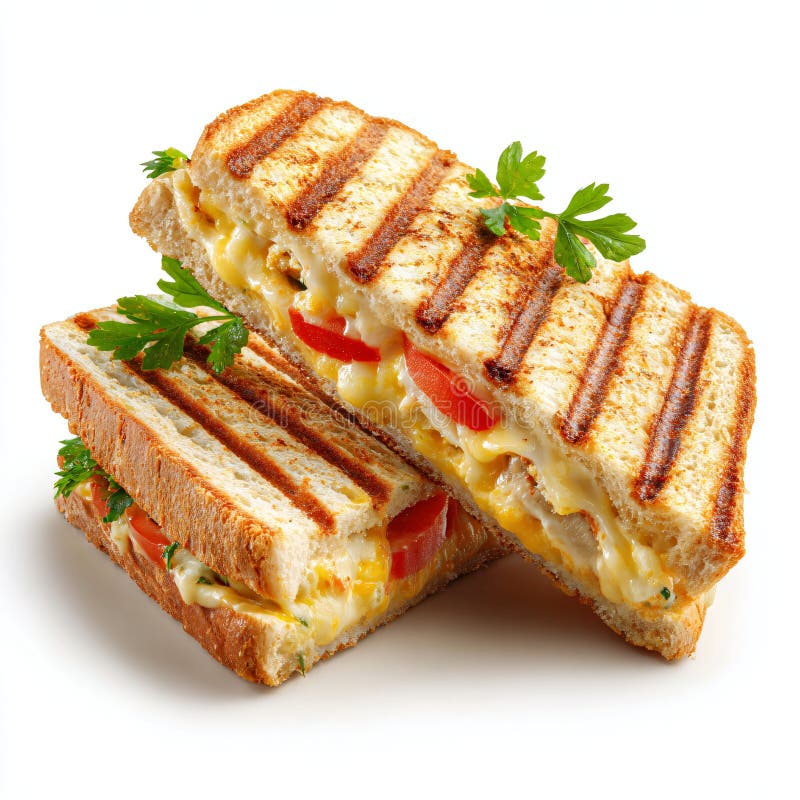 Panini Sandwich Grilled with Marks, Melted Cheese Inside Stock ...