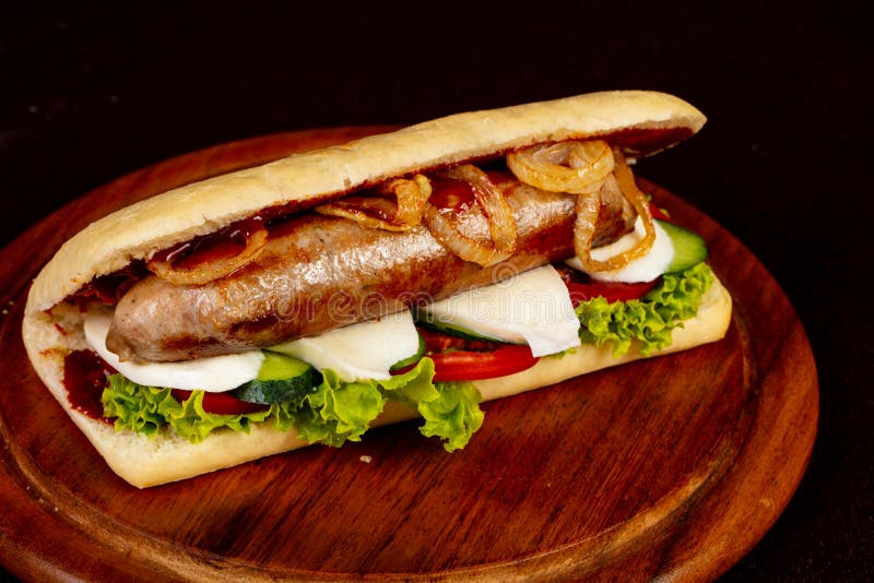 Panini with sausages stock image. Image of cheddar, cheese - 128853541