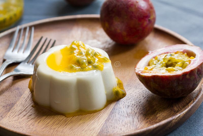Panna Cotta with Passion Fruit Stock Image - Image of food, rustic ...