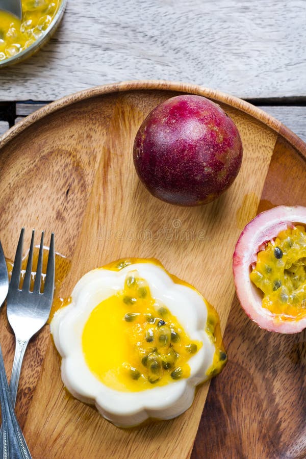 Panna Cotta with Passion Fruit Stock Image - Image of food, rustic ...