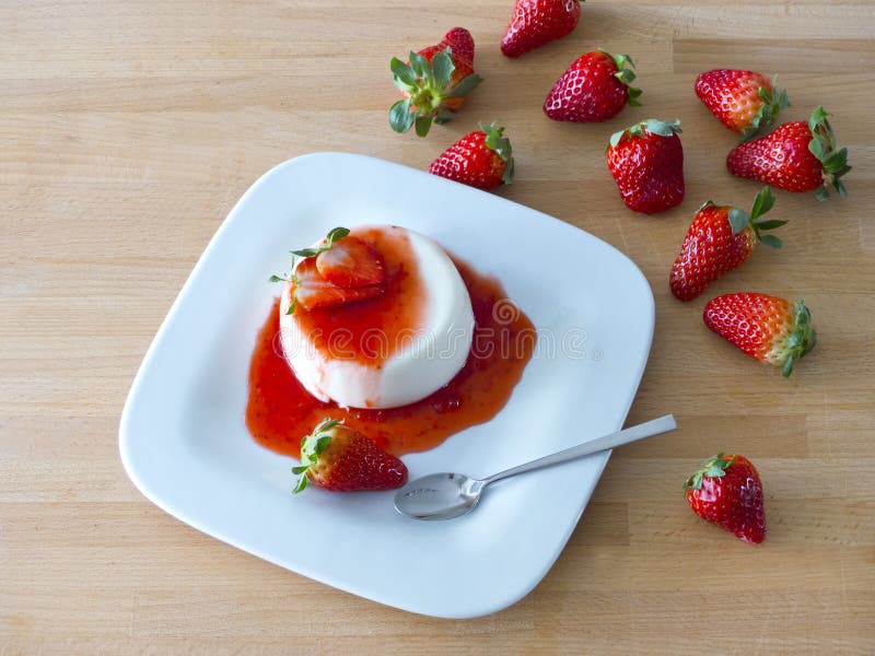 Panna Cotta on a Plate and Wood Stock Image - Image of food, pudding ...