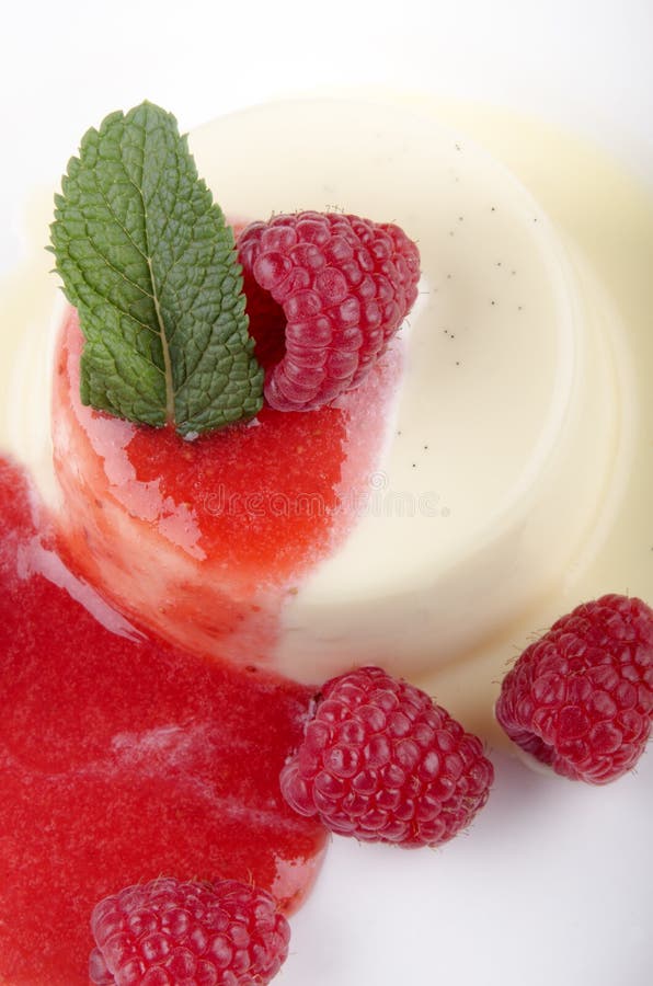 Panna Cotta with Raspberry and Mint Stock Photo - Image of panna, sauce ...