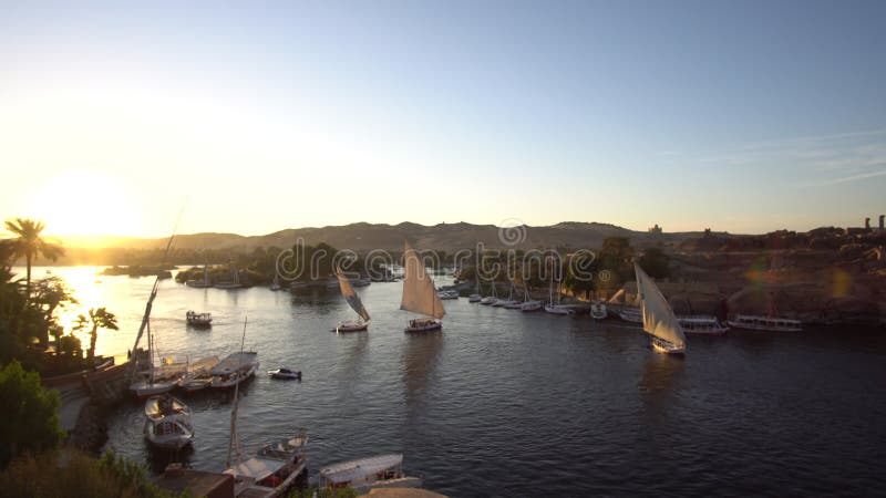 Panorama of the Nile River in Aswan Stock Footage - Video of sailboat ...
