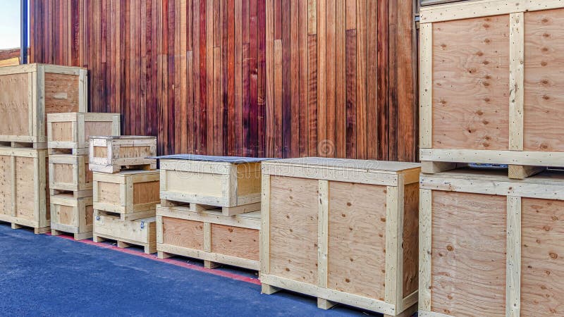 Pano Crate Container Boxes Against Exterior Wall and Ventilator Window ...