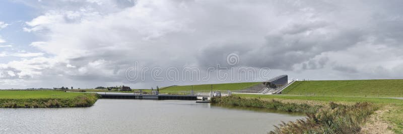 Panorama of Pumping Station De Heining on the Seawall Near Marrum ...
