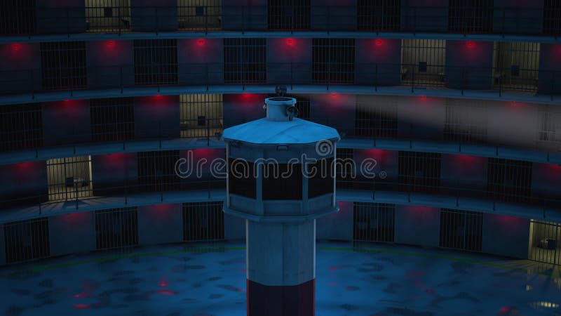 Panopticom Prison Animation. Camera Panning Inside Round Empty Prison ...