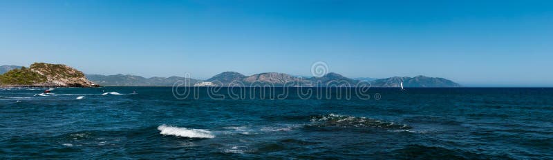 Panorama of the Aegean Sea and Taurus Mountains of Dalaman in Turkey ...