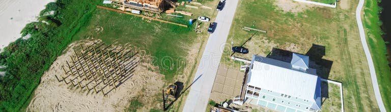Panorama Aerial View Early Stages of Foundation Construction Vertical ...