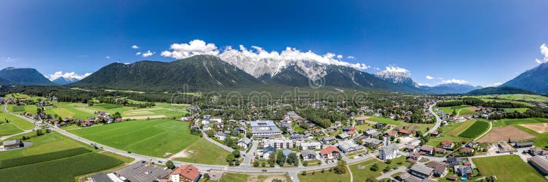 Panorama Aerial View of Mieming Mountain Range in Obermieming Valley in ...