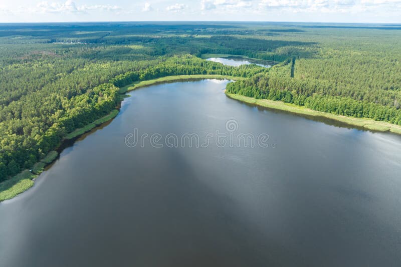 Panorama Aerial View Over Lake among Forest Stock Image - Image of ...