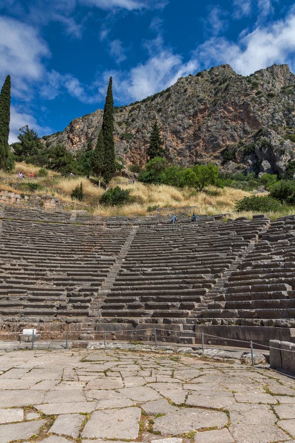 Panorama of Amphitheatre in Ancient Greek Archaeological Site of Delphi ...