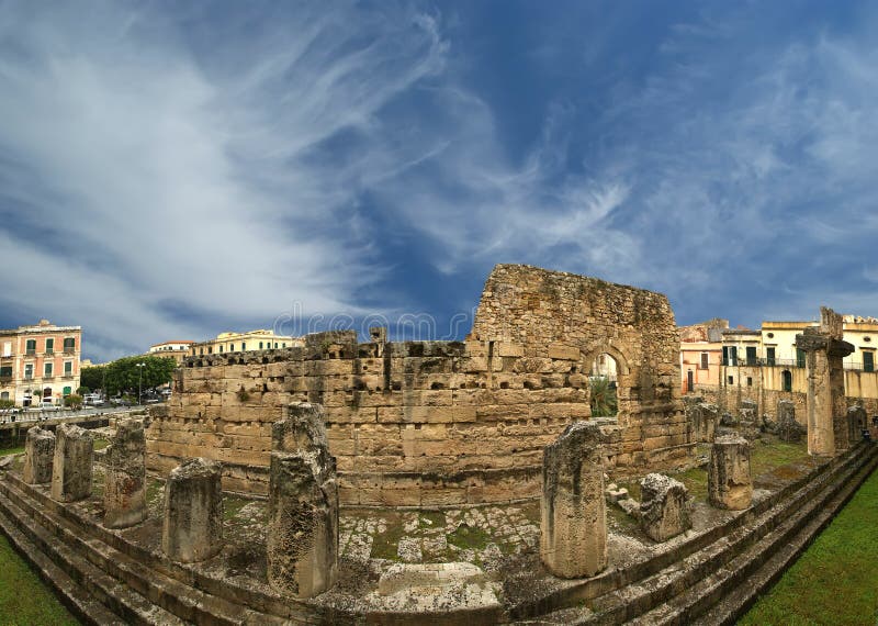 Panorama of of the Ancient Greek Temple of Apollo. Syracuse Stock Image ...