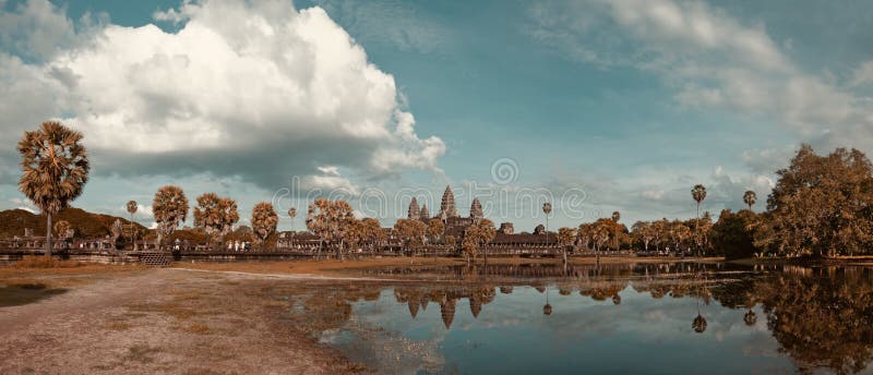 Panorama of Angkor Wat Against Cloudy Blue Sky in Autumn Stock Photo ...