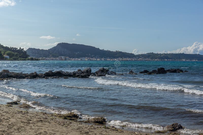 Panorama of Argassi Beach, Zakynthos Island Stock Image - Image of ...