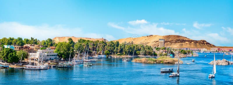 Panorama of Aswan stock photo. Image of egyptian, dusk - 158640256