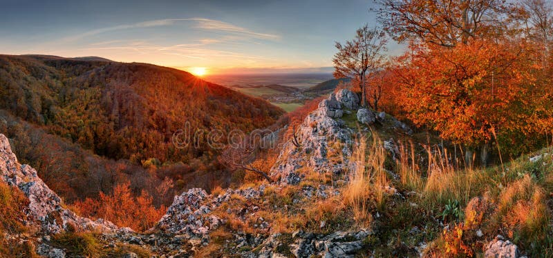 Panorama of Autumn Forest and Rock in Slovakia Mountain Stock Photo ...