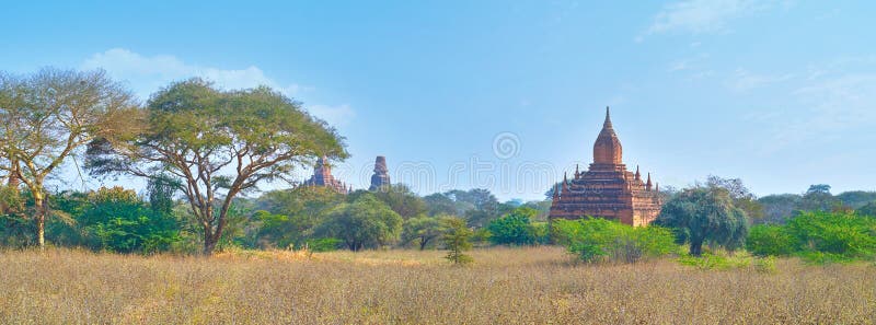 Panorama of Bagan plain stock photo. Image of indo, brick - 114805424