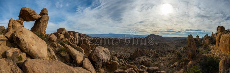 Panorama of Balanced Rock and the Grapevine Hills Stock Image - Image ...