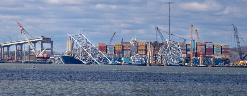 Panorama of the Baltimore Francis Scott Key Bridge Collapse Stock Photo ...