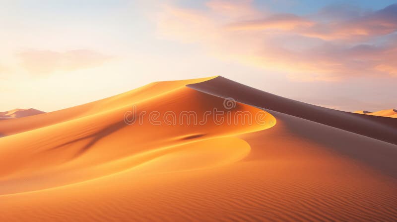 Panorama Banner of Sand Dunes Desert at Sunset. Endless Dunes of Yellow ...