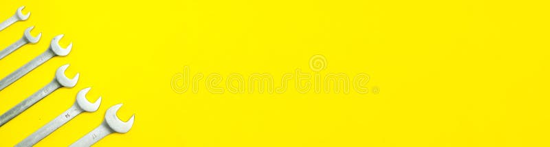 Panorama Banner Set of Wrenches on a Yellow Background Stock Photo ...