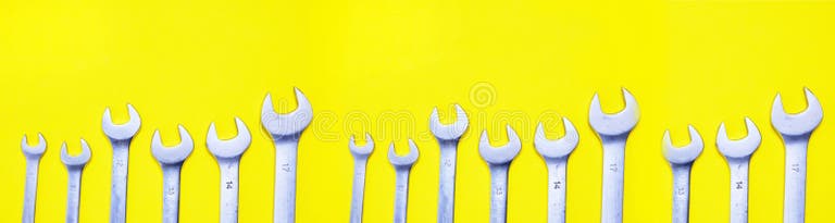 Panorama Banner Set of Wrenches on a Yellow Background Stock Image ...