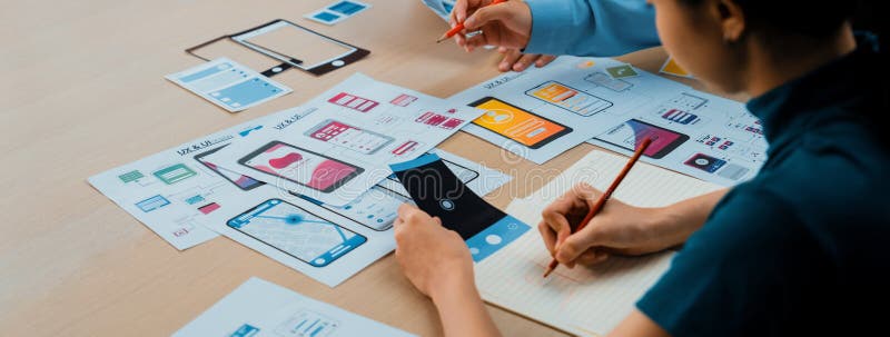 Panorama Banner of Startup Company Employee Planning on User Interface ...