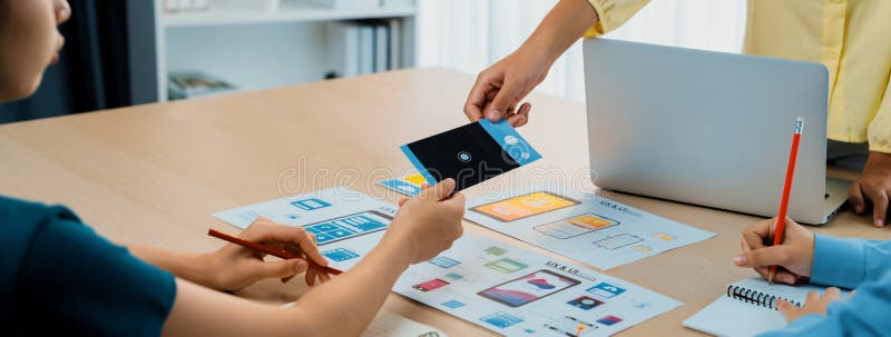 Panorama Banner of Startup Company Employee Planning on User Interface ...