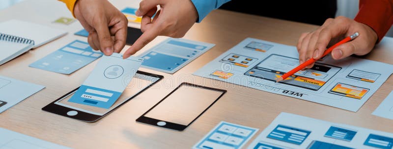 Panorama Banner of Startup Company Employee Planning on User Interface ...