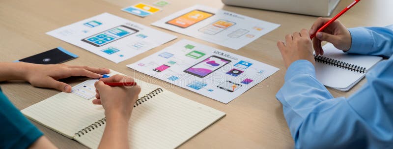 Panorama Banner of Startup Company Employee Planning on User Interface ...