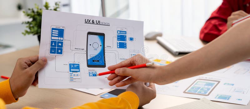 Panorama Banner of Startup Company Employee Planning on User Interface ...