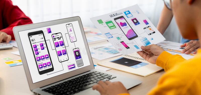 Panorama Banner of Startup Company Employee Planning on User Interface ...
