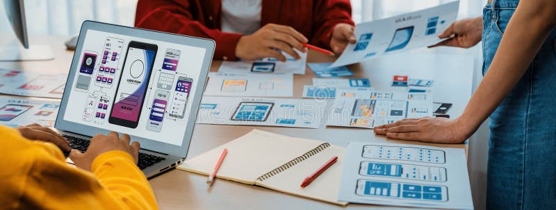 Panorama Banner of Startup Company Employee Planning on User Interface ...