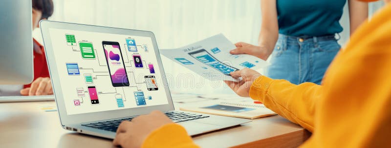 Panorama Banner of Startup Company Employee Planning on User Interface ...