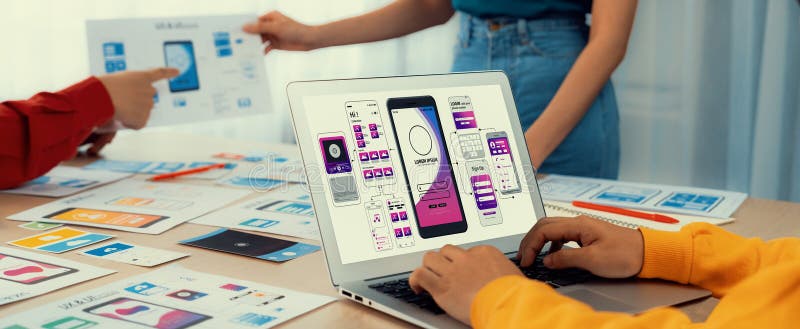 Panorama Banner of Startup Company Employee Planning on User Interface ...