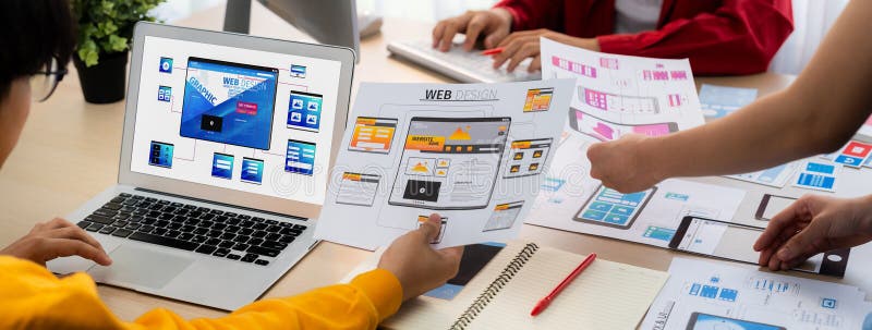 Panorama Banner of Startup Company Employee Planning on User Interface ...