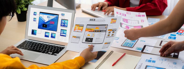 Panorama Banner of Startup Company Employee Planning on User Interface ...