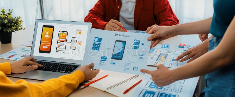 Panorama Banner of Startup Company Employee Planning on User Interface ...