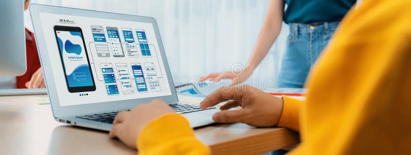 Panorama Banner of Startup Company Employee Planning on User Interface ...