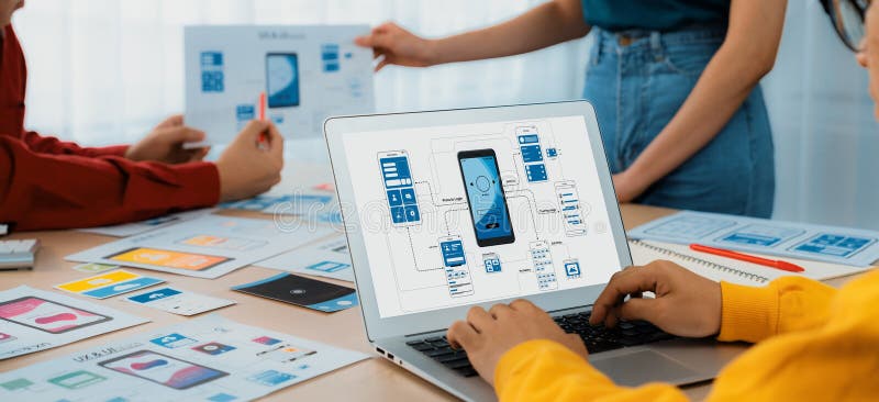 Panorama Banner of Startup Company Employee Planning on User Interface ...