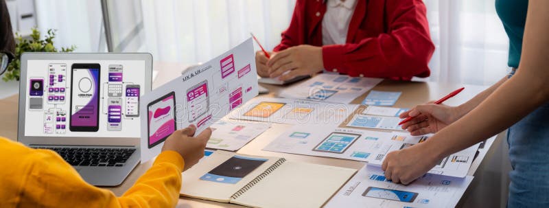 Panorama Banner of Startup Company Employee Planning on User Interface ...