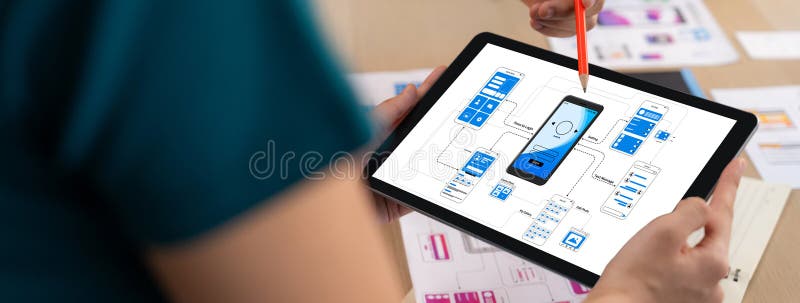 Panorama Banner of Startup Company Employee Planning on User Interface ...